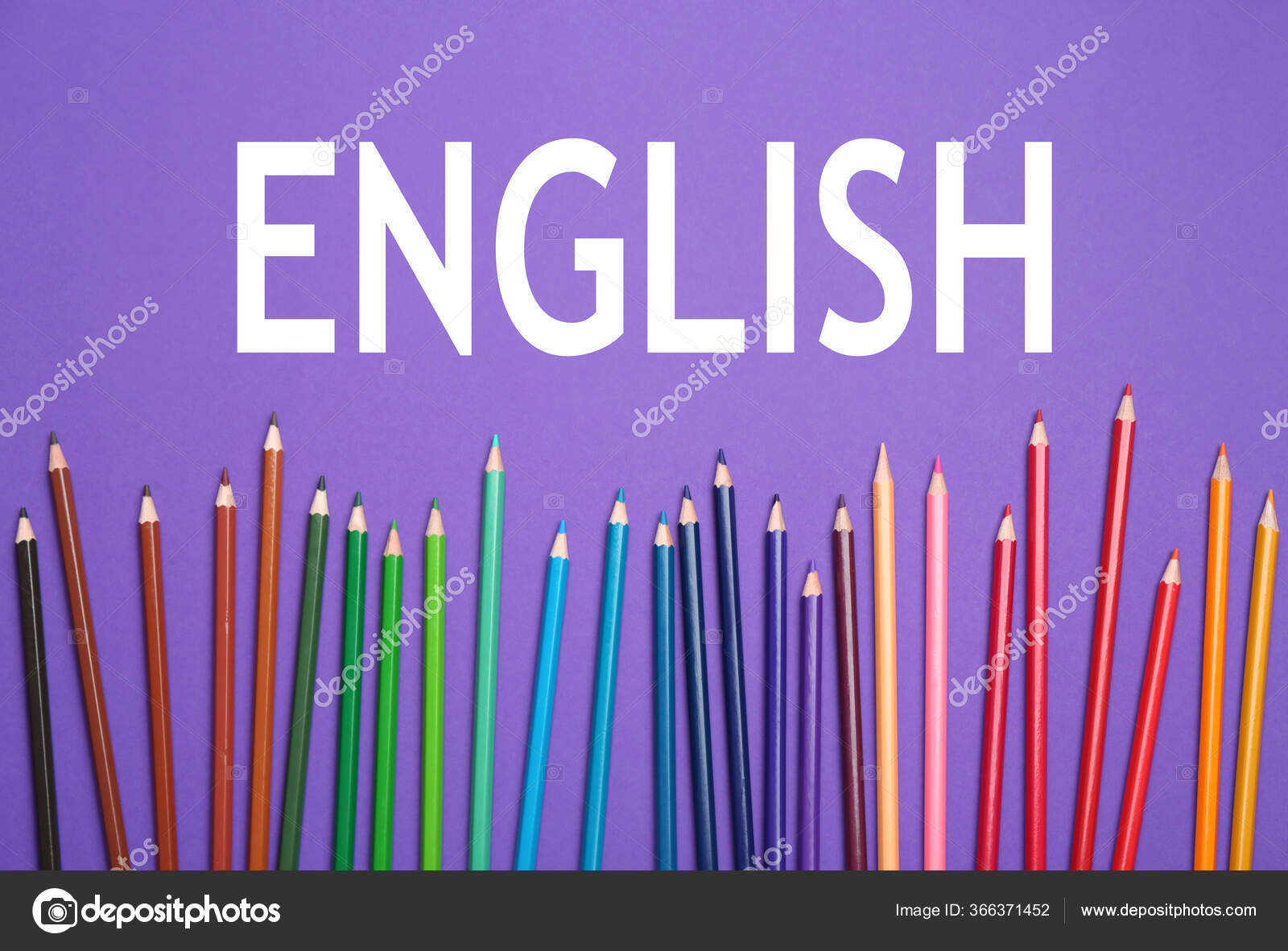 Colorful Pencils Purple Background Flat Lay Learn English — Stock Photo ...
