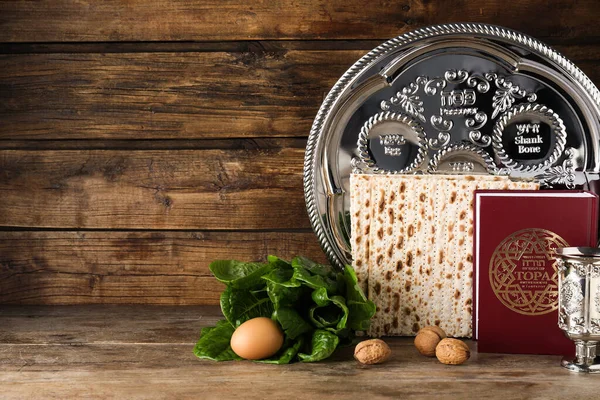 Passover Seder Plate Keara Black Table Top View Space Text — Stock ...