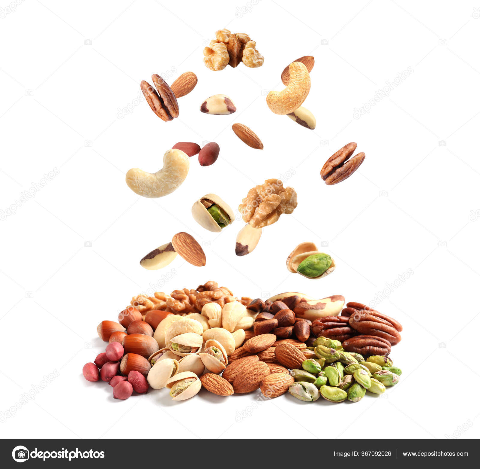 Different Nuts Falling Pile White Background Stock Photo by ©NewAfrica ...