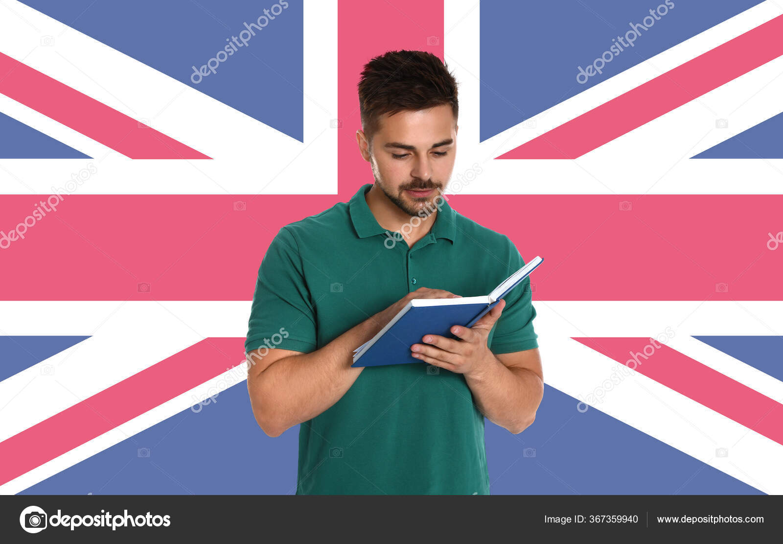 Handsome Young Man Reading Book Flag Great Britain Wall Learning ... Handsome Young Man Reading Book Flag Great Britain Wall Learning ...