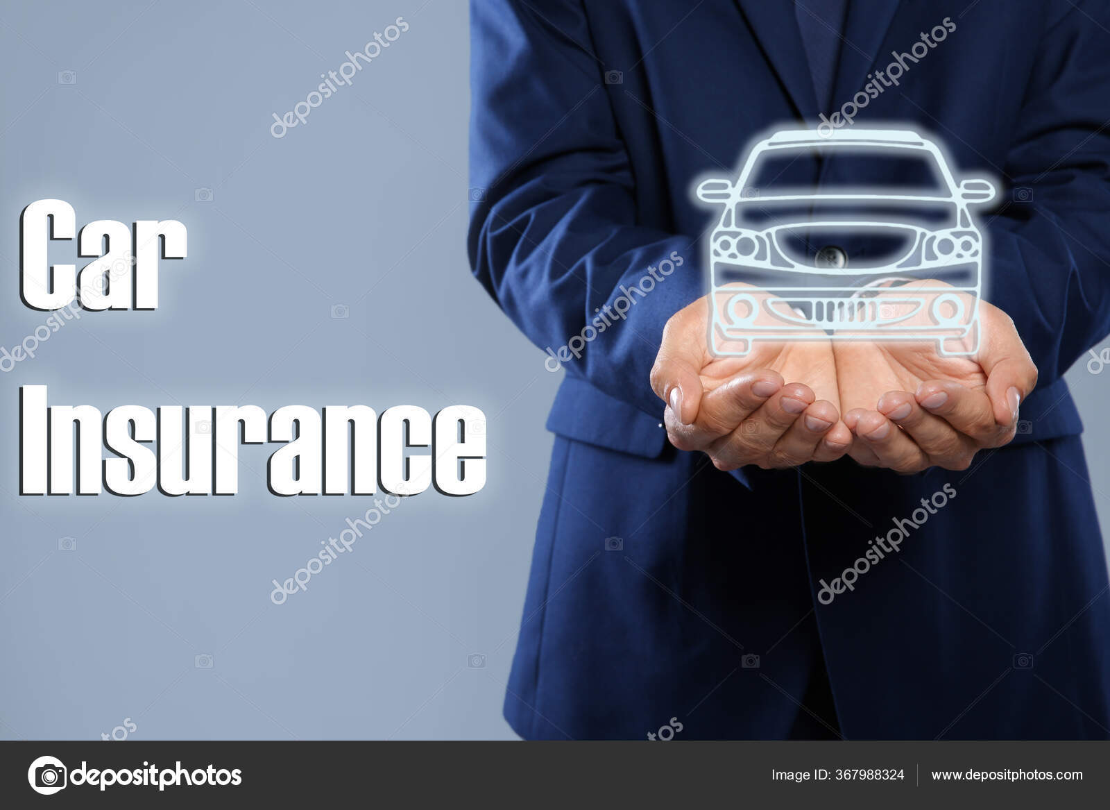Man Demonstrating Image Auto Grey Background Closeup Car Insurance ...
