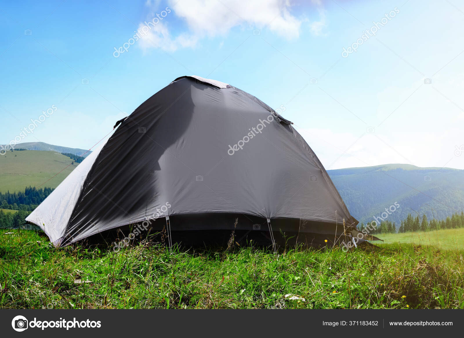 Grey Camping Tent Mountains Sunny Day Stock Photo by ©NewAfrica 371183452