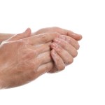 Closeup Man's Hand Washing Cleaning Hands White Background Stock Photo ...