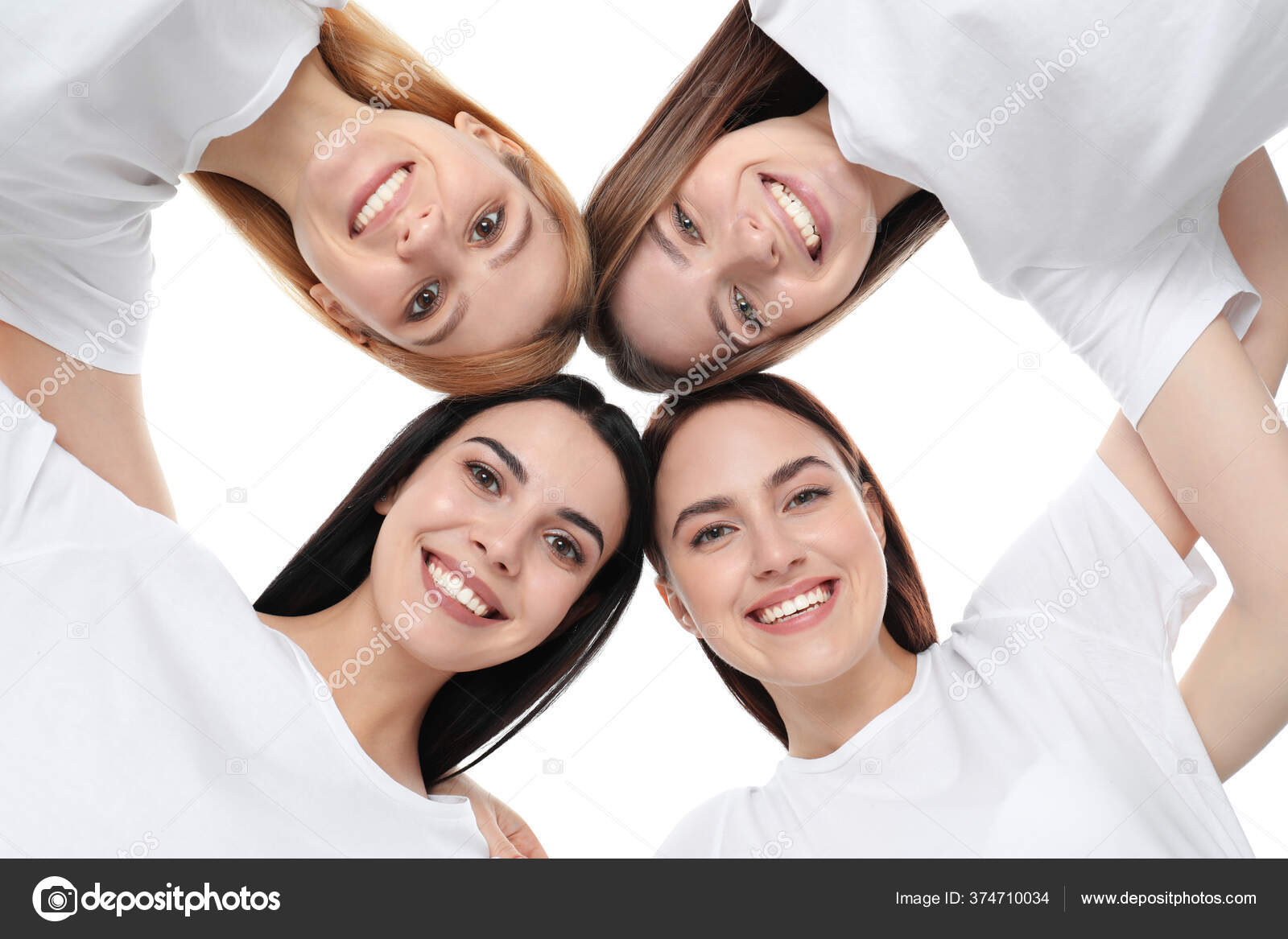 Beautiful Young Ladies Hugging White Background Bottom View Women's Day ...