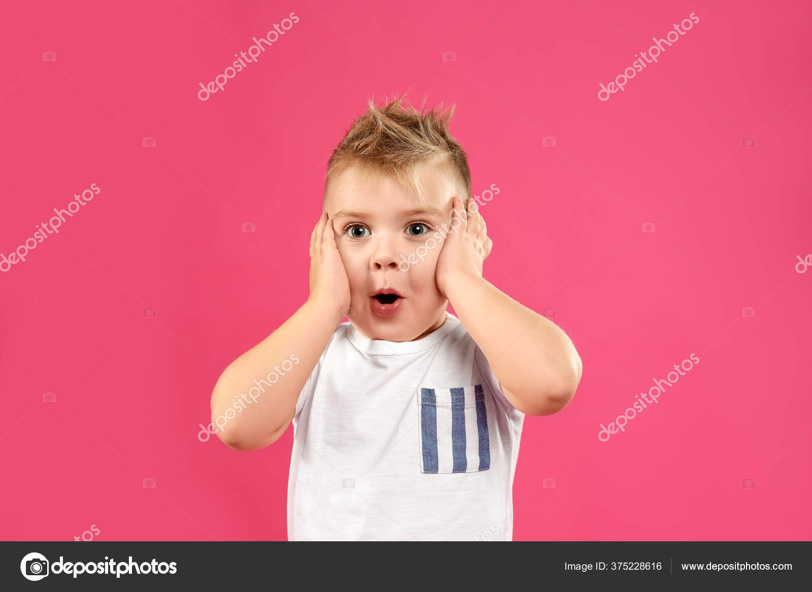 Cute Little Boy Posing Pink Background Stock Photo by ©NewAfrica 375228616