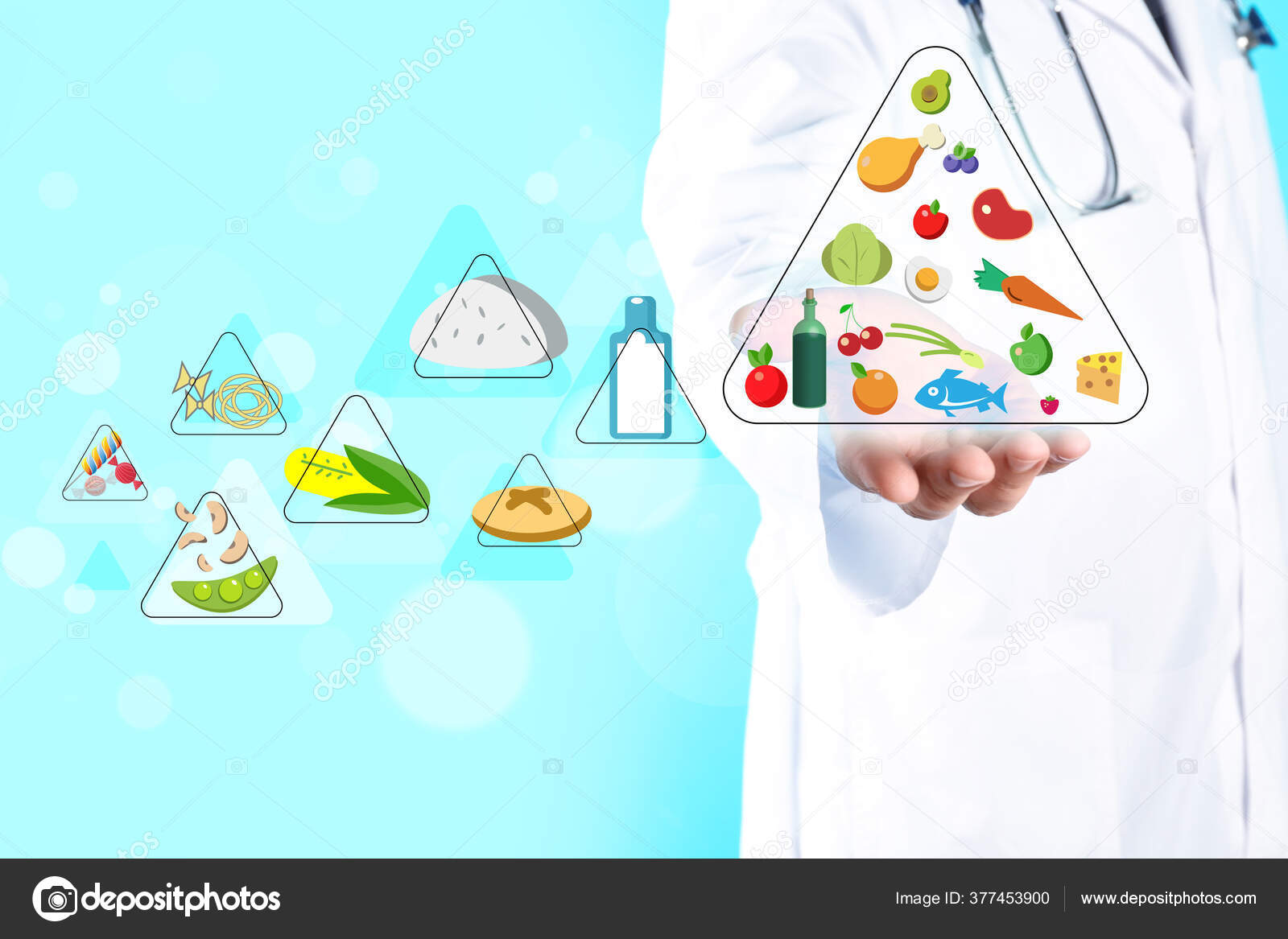 Nutritionist Food Pyramid Light Blue Background Closeup Stock Photo by ...