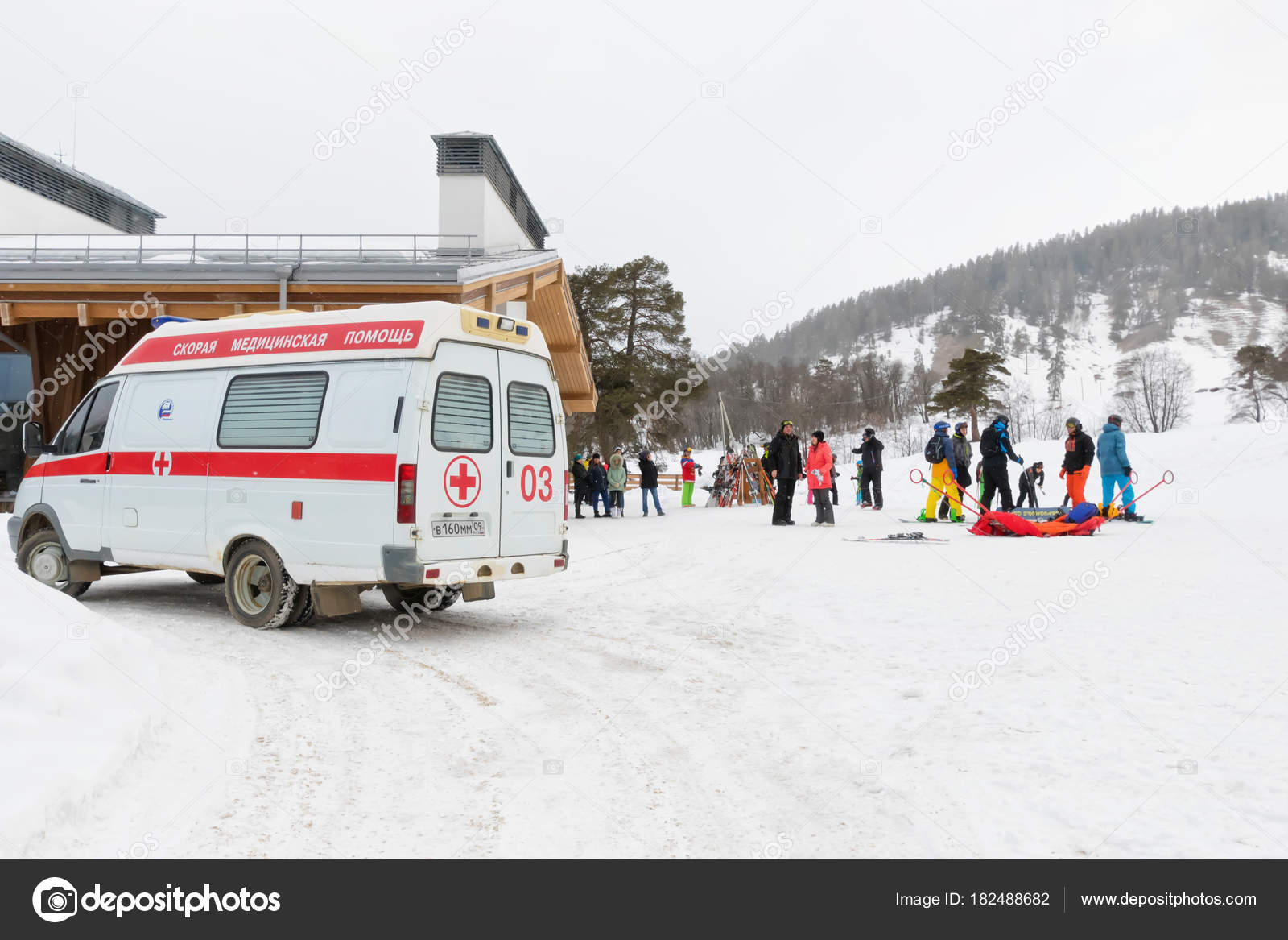 The ambulance staff provided first aid to the injured skier at a ...