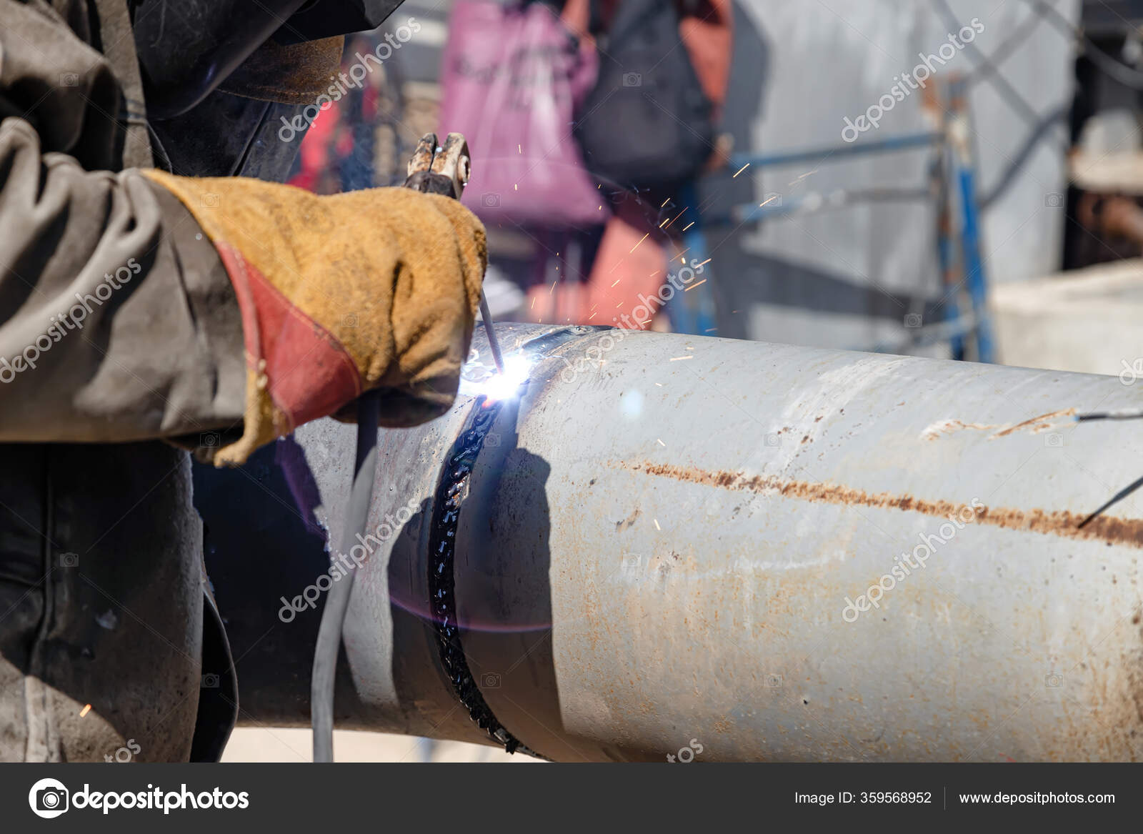 Welding Work Assembly Components Steel Pipe Manual Arc Welding Coated ...