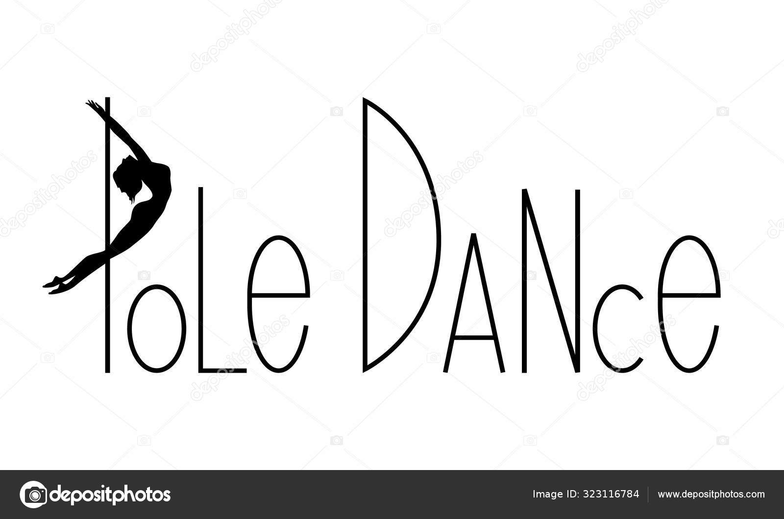 Pole dance lettering typography on white background with women ...