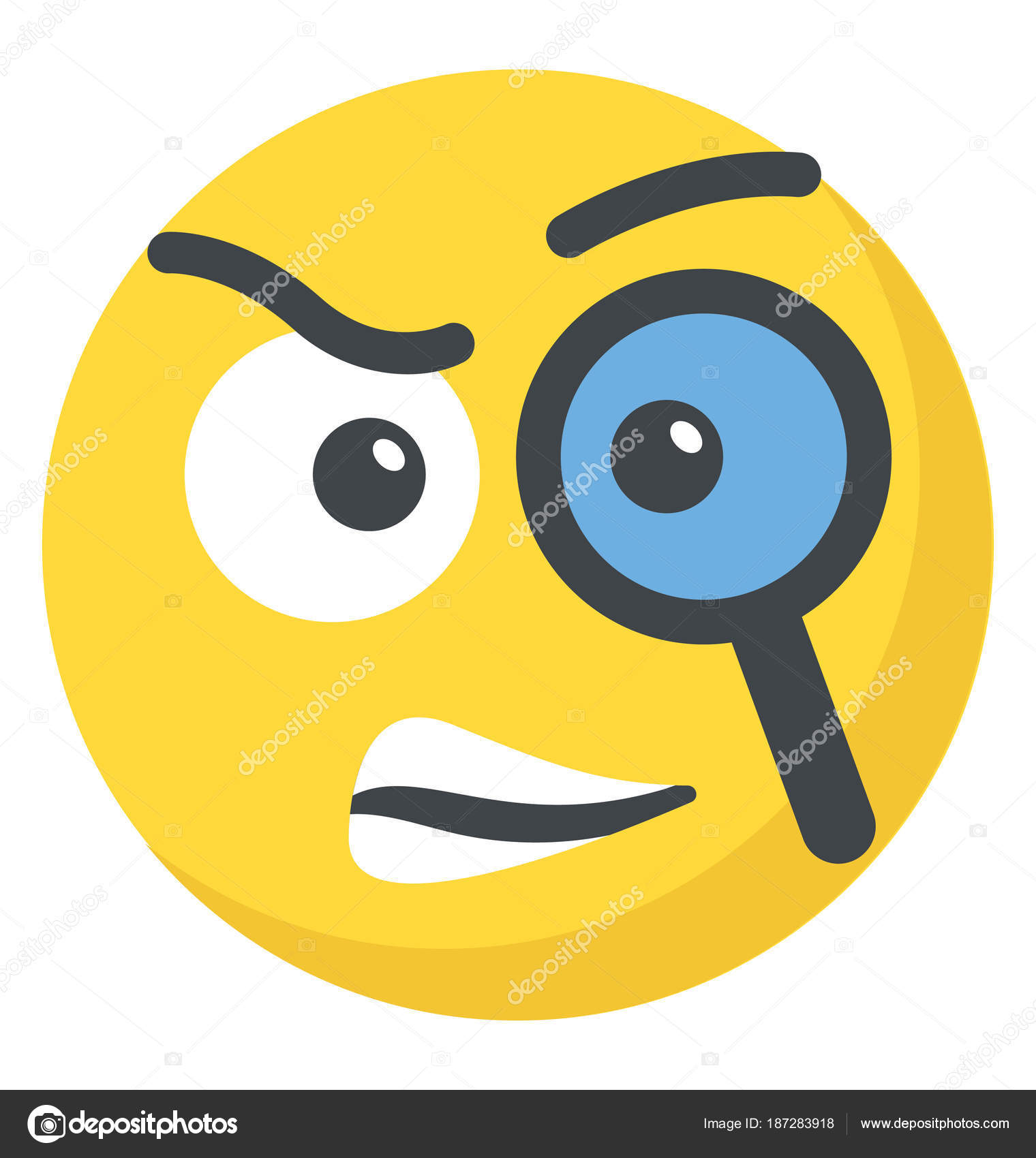 Smiley Gesicht Mit Lupe Detektiv Emoji Flaches Symbol Stock-Vektorbild ...