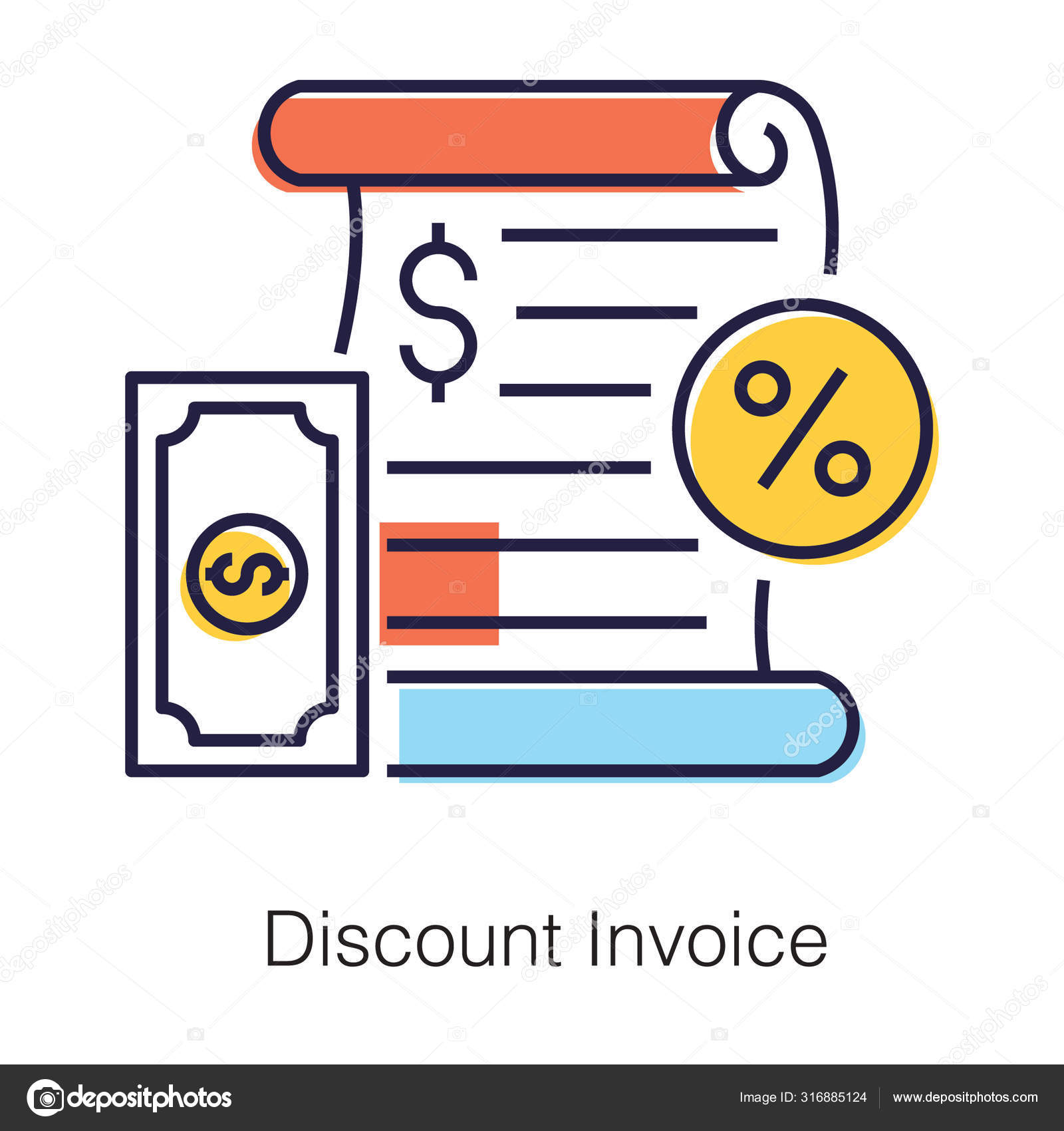 Discount Invoice Isolated White Background Denoting Bill Receipt Stock ...