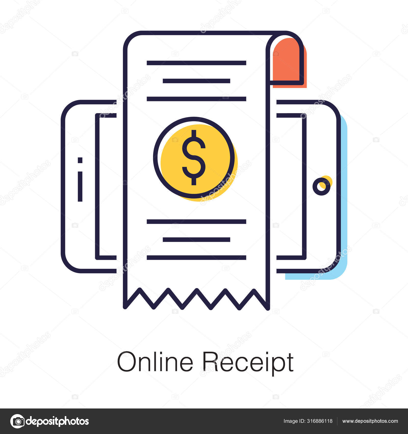 Recibo Línea Aislado Sobre Fondo Blanco Que Denota Factura Recibo ...