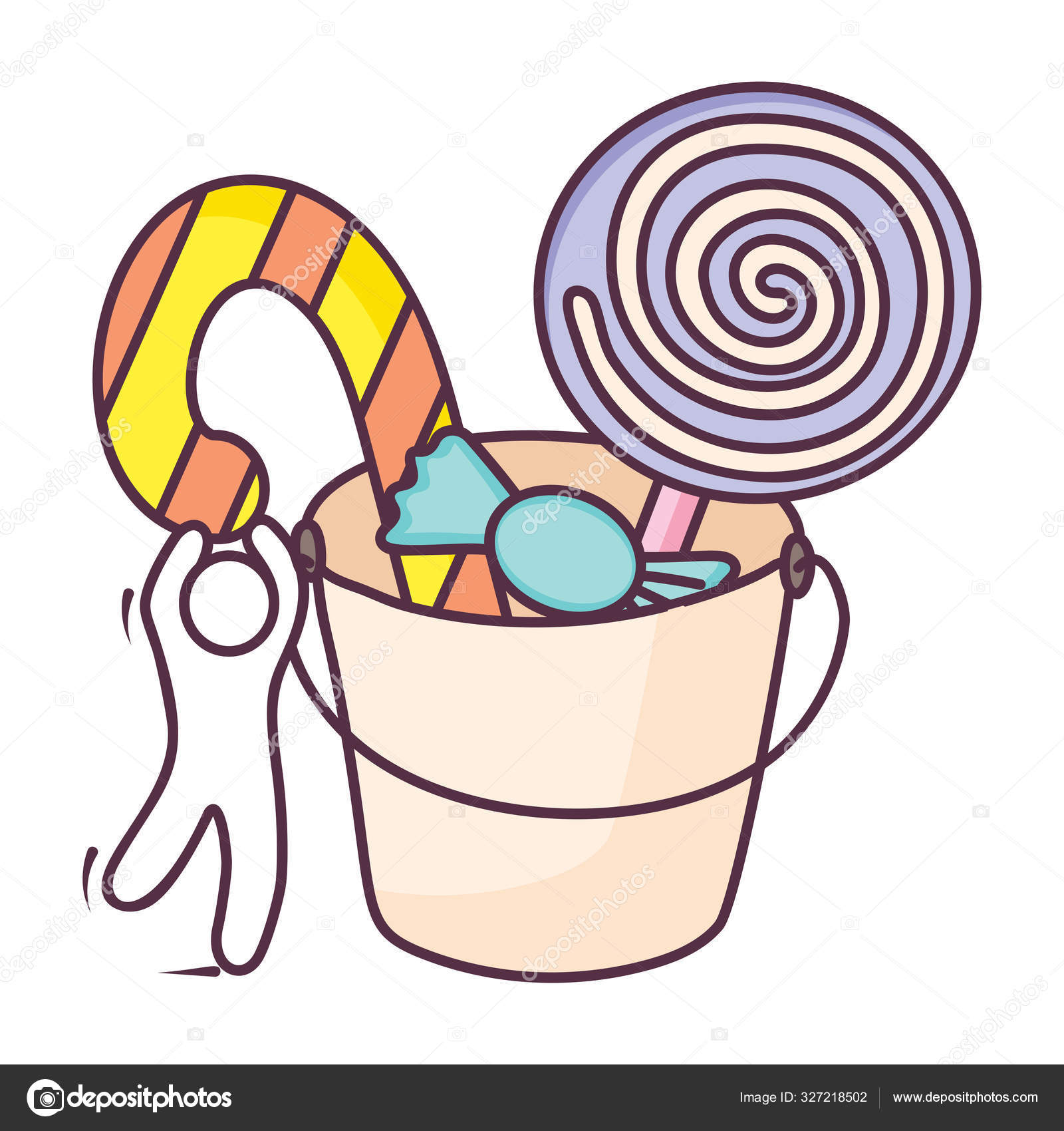 Candy Cane Swirl Lollipop Candy Bucket Icon Stock Vector Image by ...