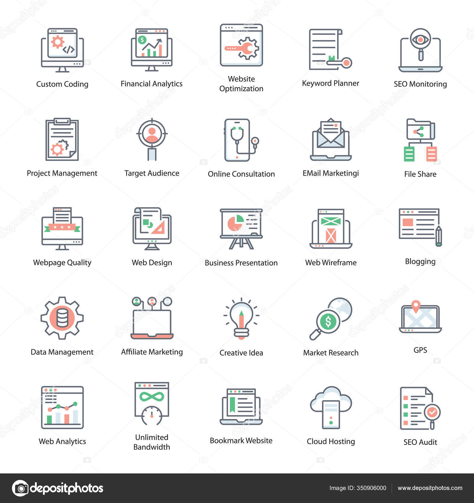 Versatile Set Seo Management Flat Icons Technical Set Icons Created ...