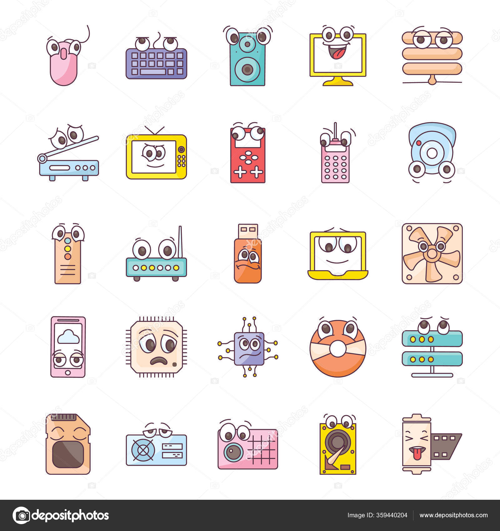 Hardware Devices Doodle Icons Pack Stock Vector Image by ©vectorspoint ...