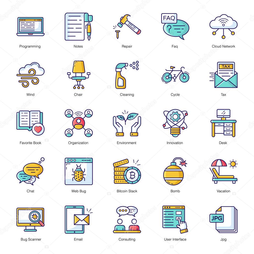 Aquí traemos un paquete de iconos de contorno plano. Puede seleccionar ...