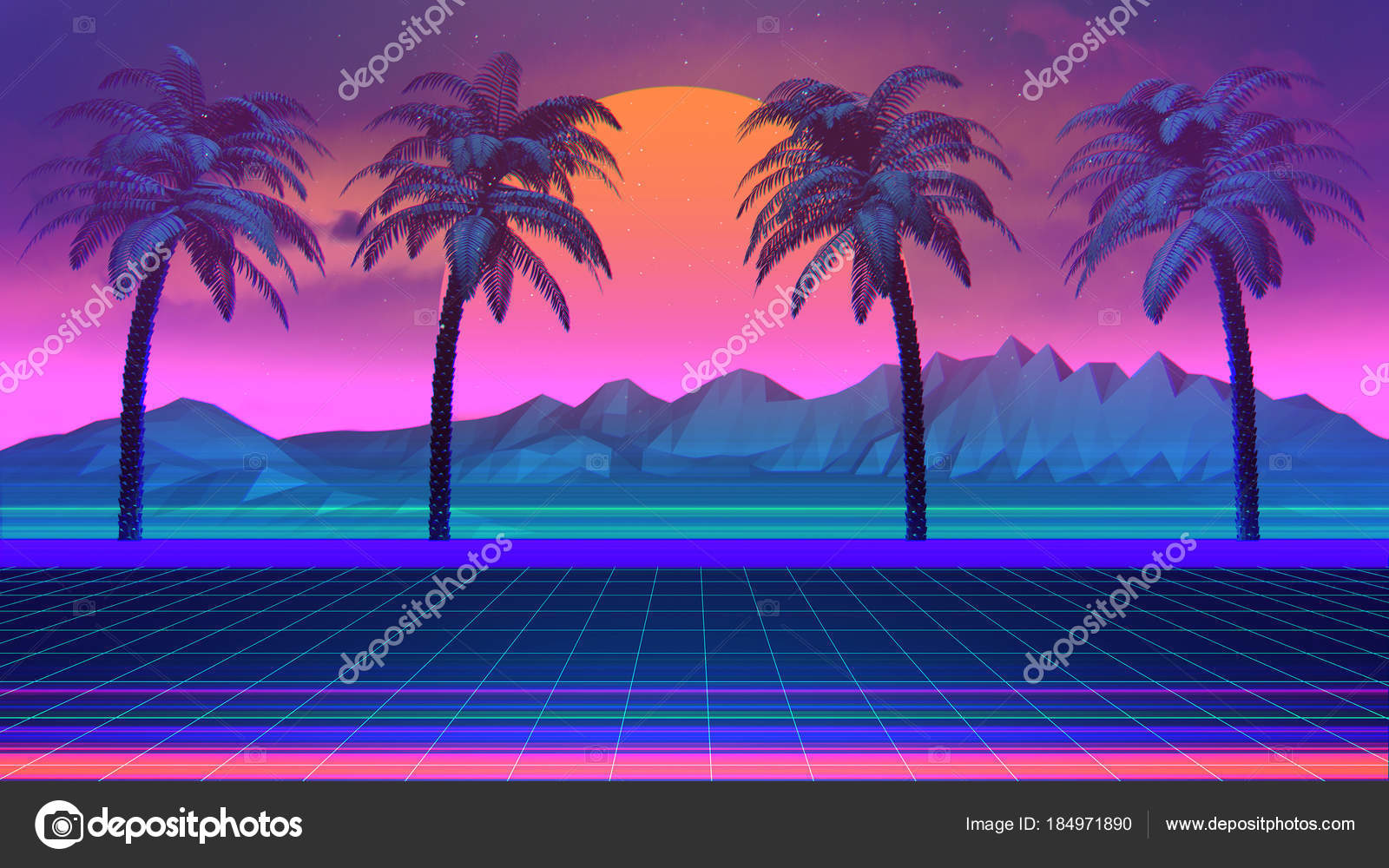 80S Synthwave Retrowave Background Palm Trees — Stock Photo ...