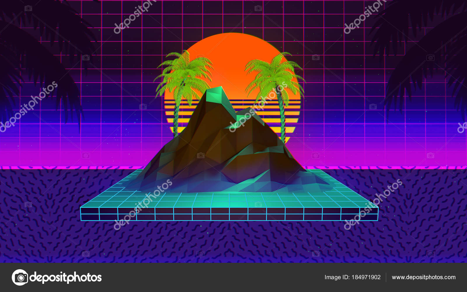 80S Synthwave Retrowave Background Stock Photo by ©dennybusyet 184971902