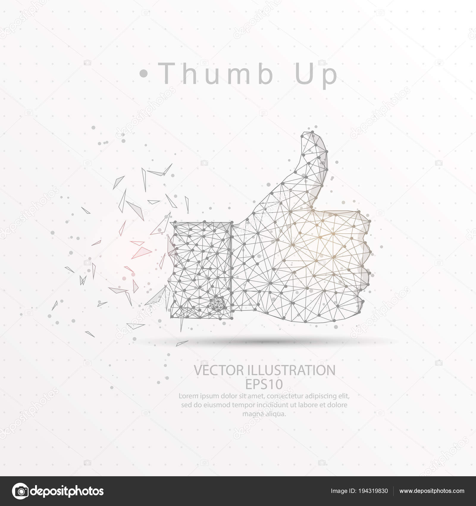 Thumb up shape digitally drawn low poly wire frame. Stock Vector Image ...