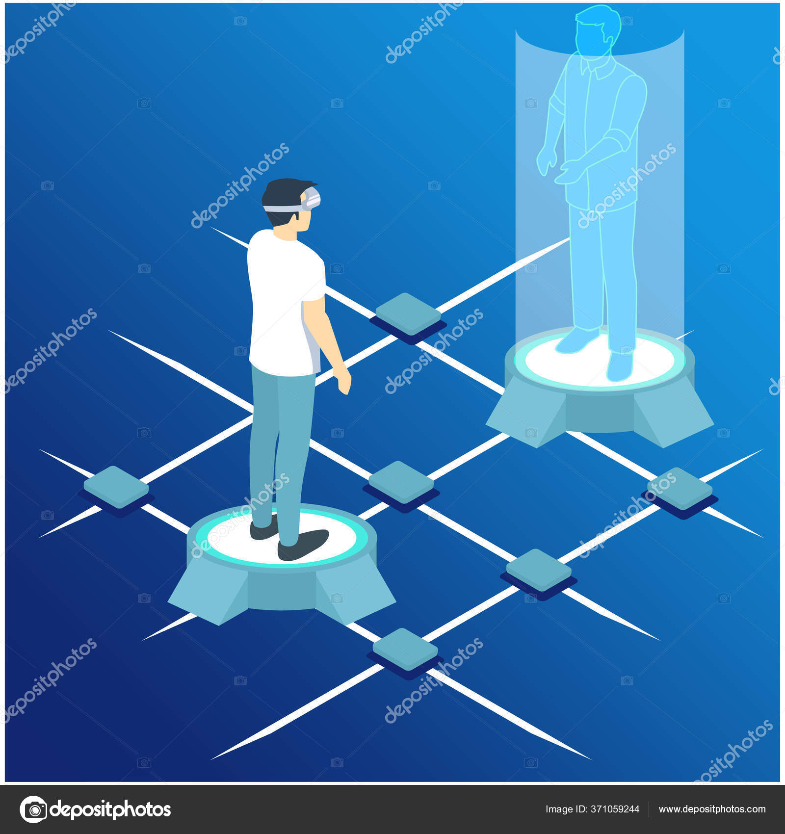 Isometric Man Woman Wearing Virtual Reality Goggles Augmented Realty ...