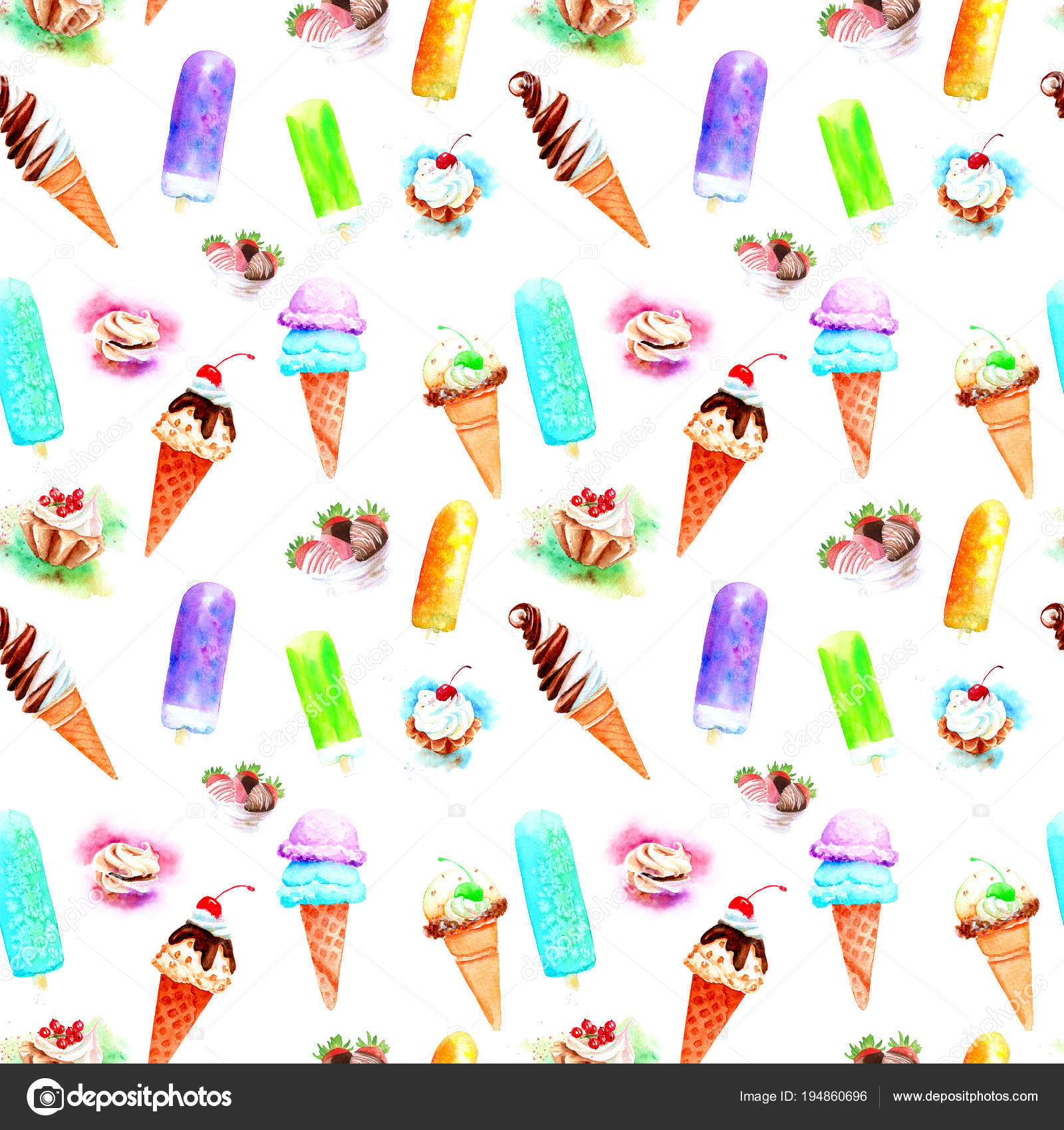 Watercolor drawing ice cream and cake Stock Illustration by ©toshka81 ...