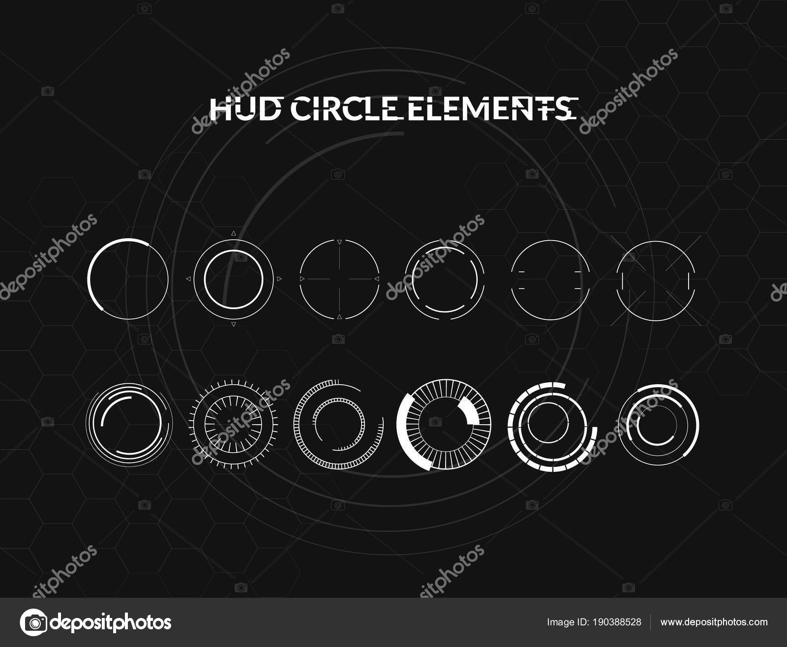Set of black and white hud circle infographic elements. Head-up display ...