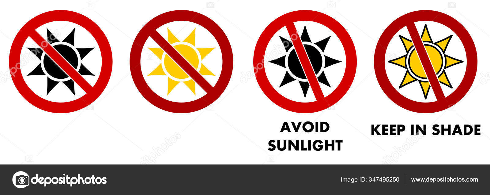 Avoid Sunlight Keep Shade Sign Sun Icon Red Crossed Circle Stock Vector ...