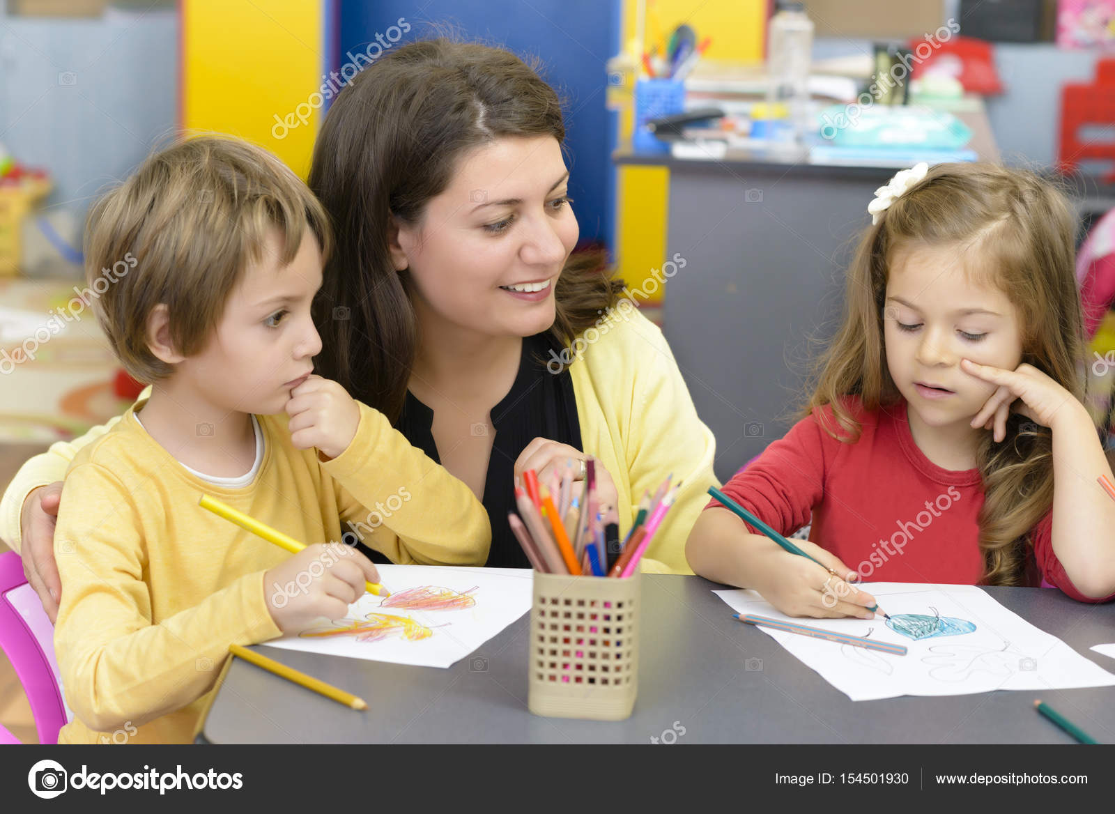 Kids and Educator Playing at Kindergarten ⬇ Stock Photo, Image by ...