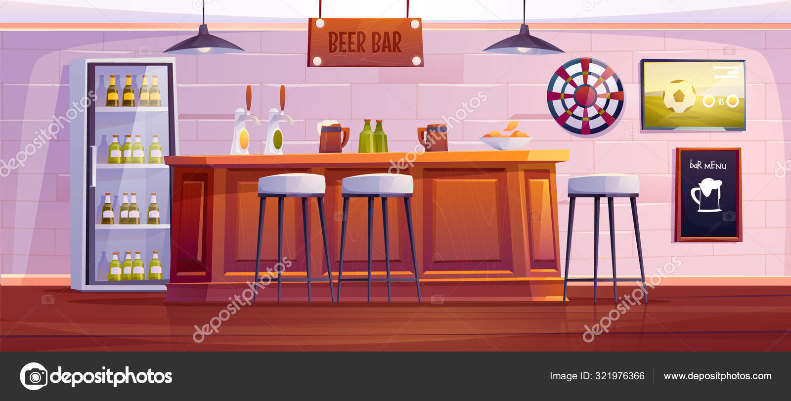 Beer bar or pub, empty interior with wooden desk Stock Vector by ...