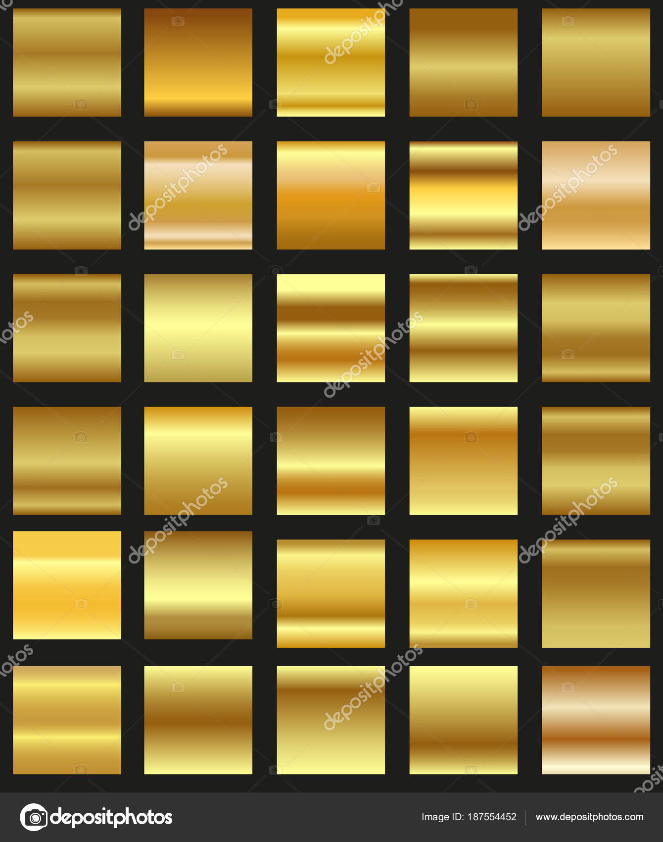 Set of golden gradient templates collection. Realistic shiny metall ...