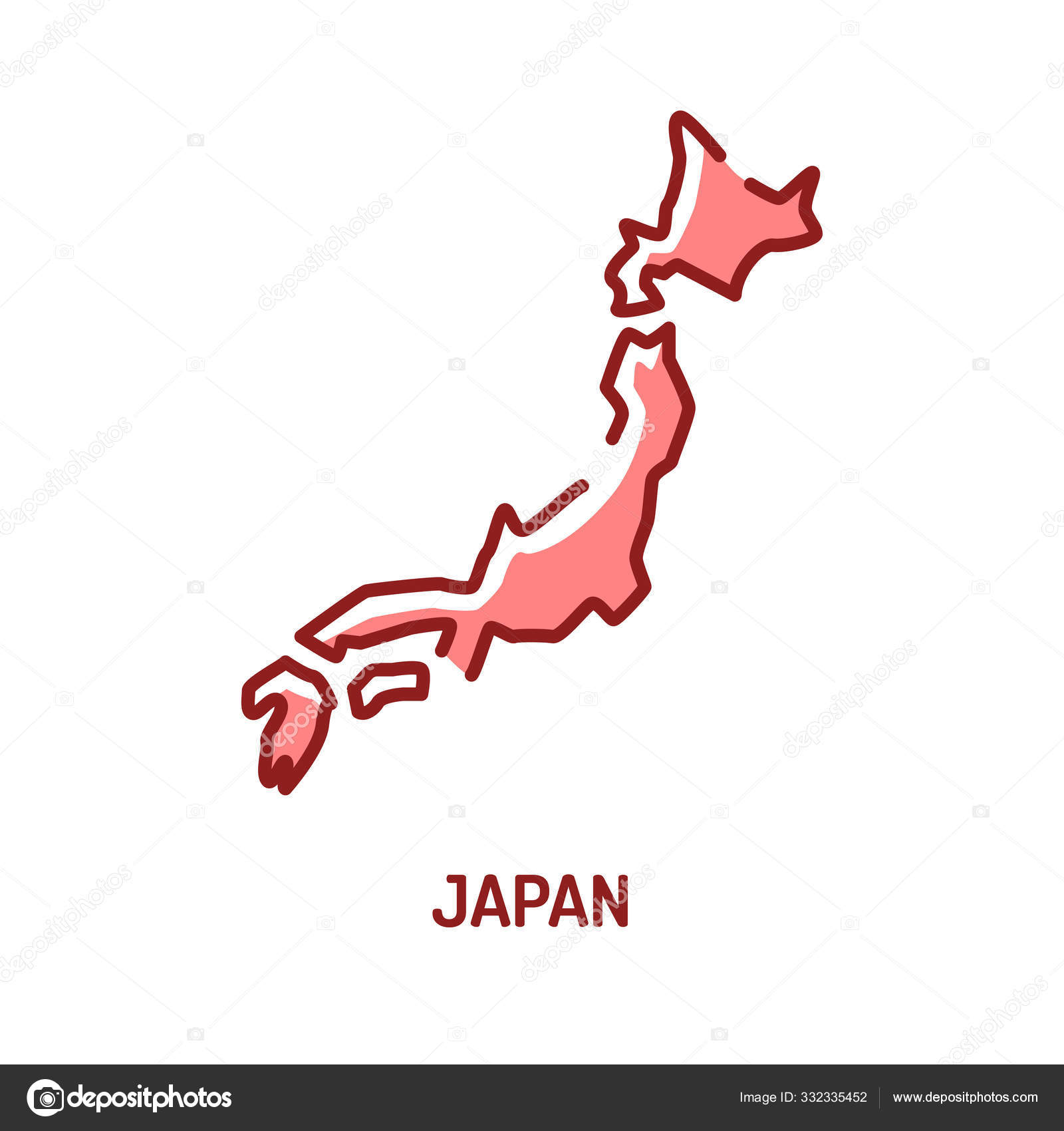 Japan map color line icon. Border of the country. Pictogram for web ...