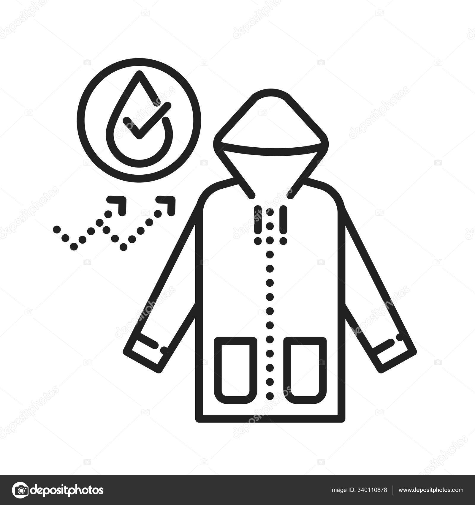 Waterproof cloth black line icon. Water repellent outerwear concept ...