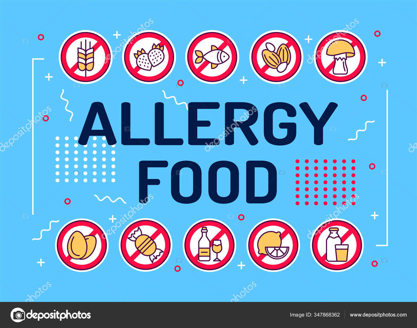 Allergy food word lettering typography. Allergenic ingredients. Food ...