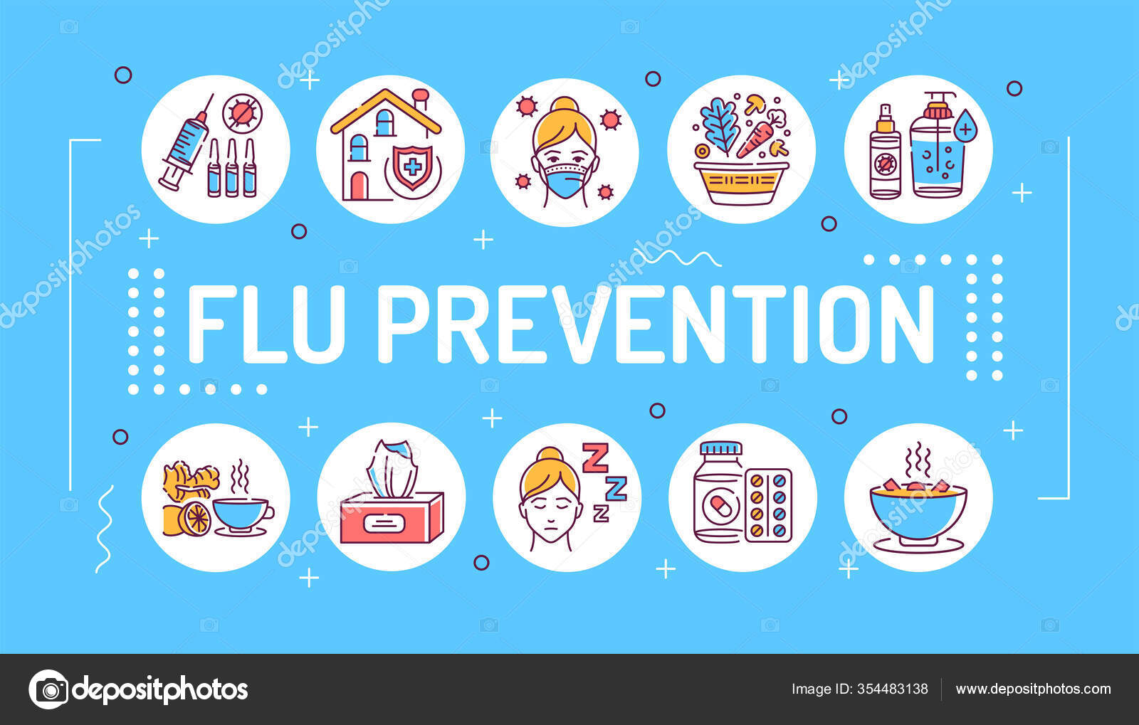Flu Prevention Word Lettering Typography Prevention Disease Spread ...