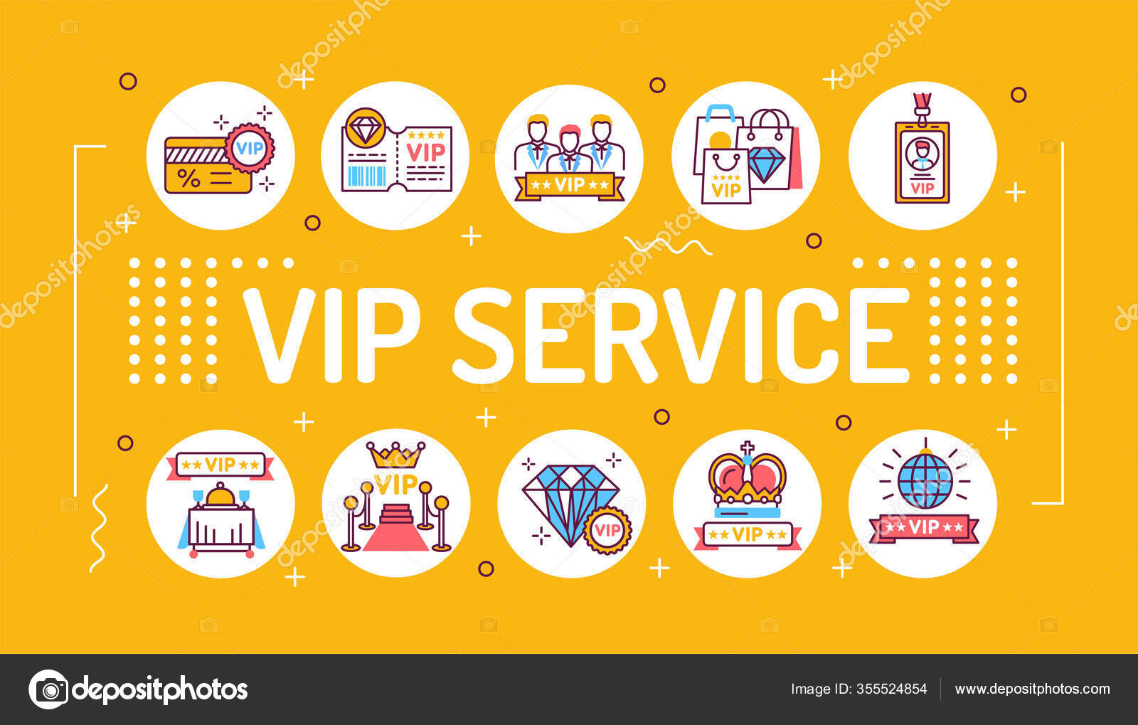 Vip Service Word Lettering Typography Infographics Linear Icons White ...