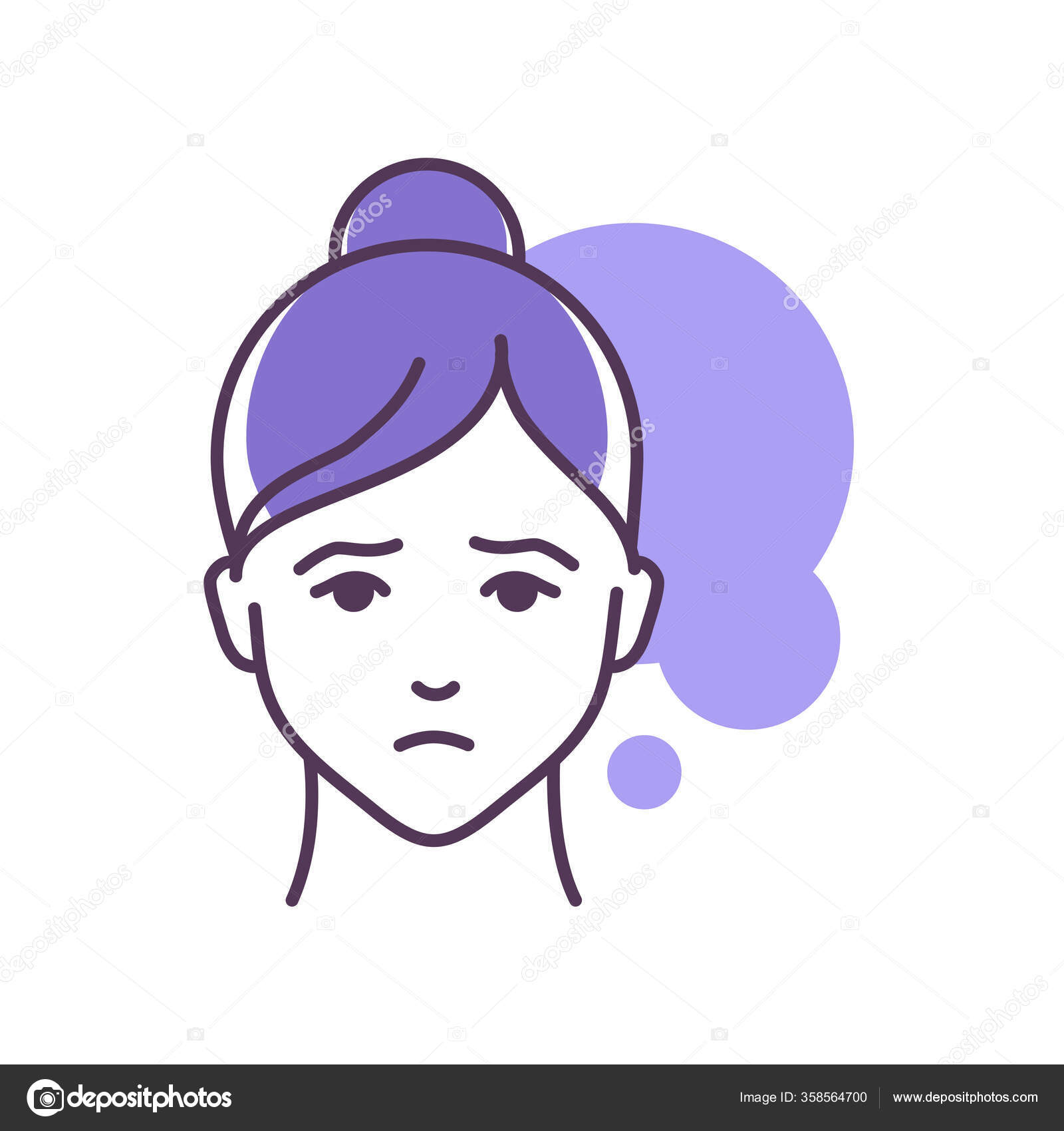 Human feeling despair line color icon. Face of a young girl depicting ...