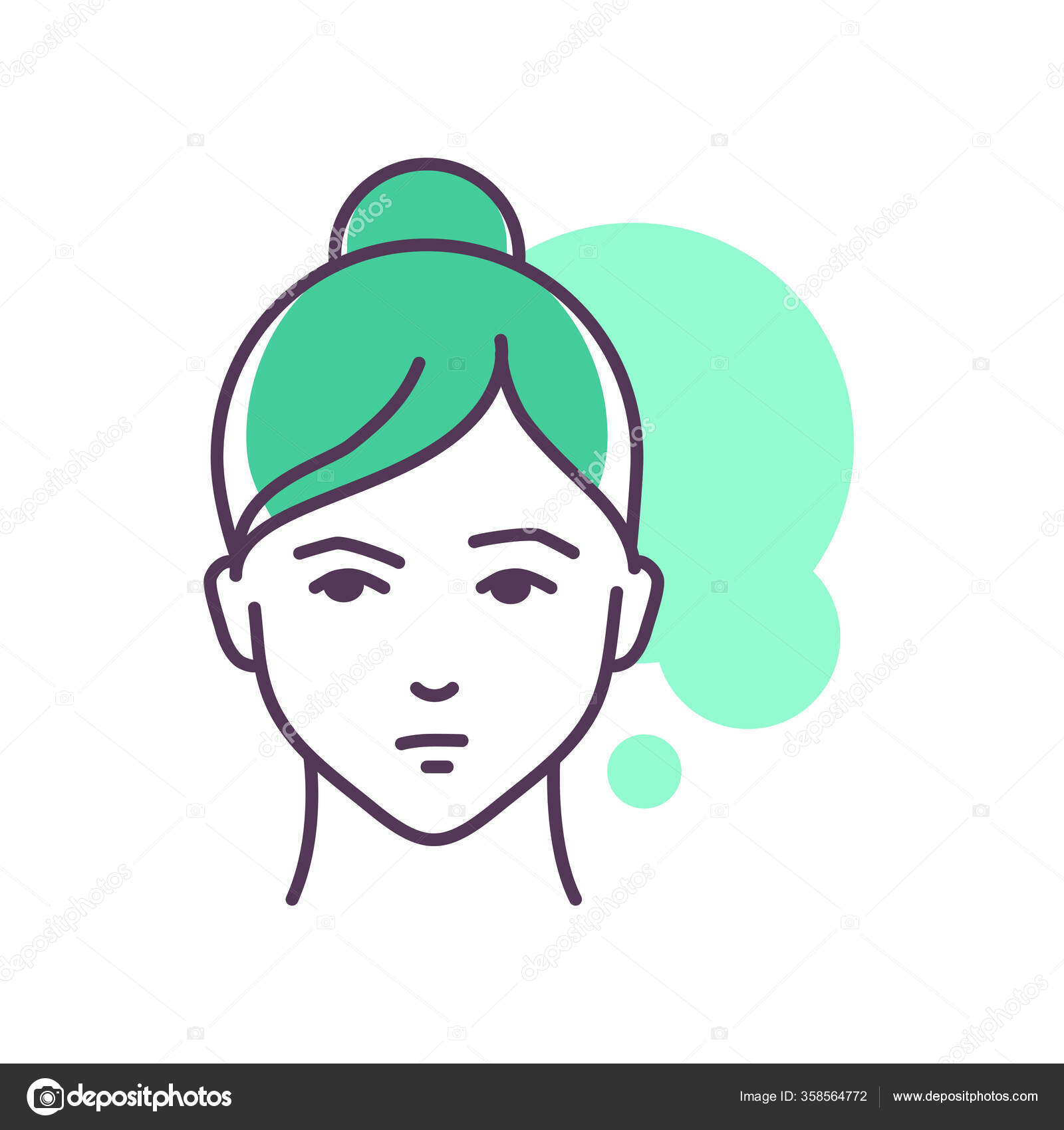Human feeling despair line color icon. Face of a young girl depicting ...