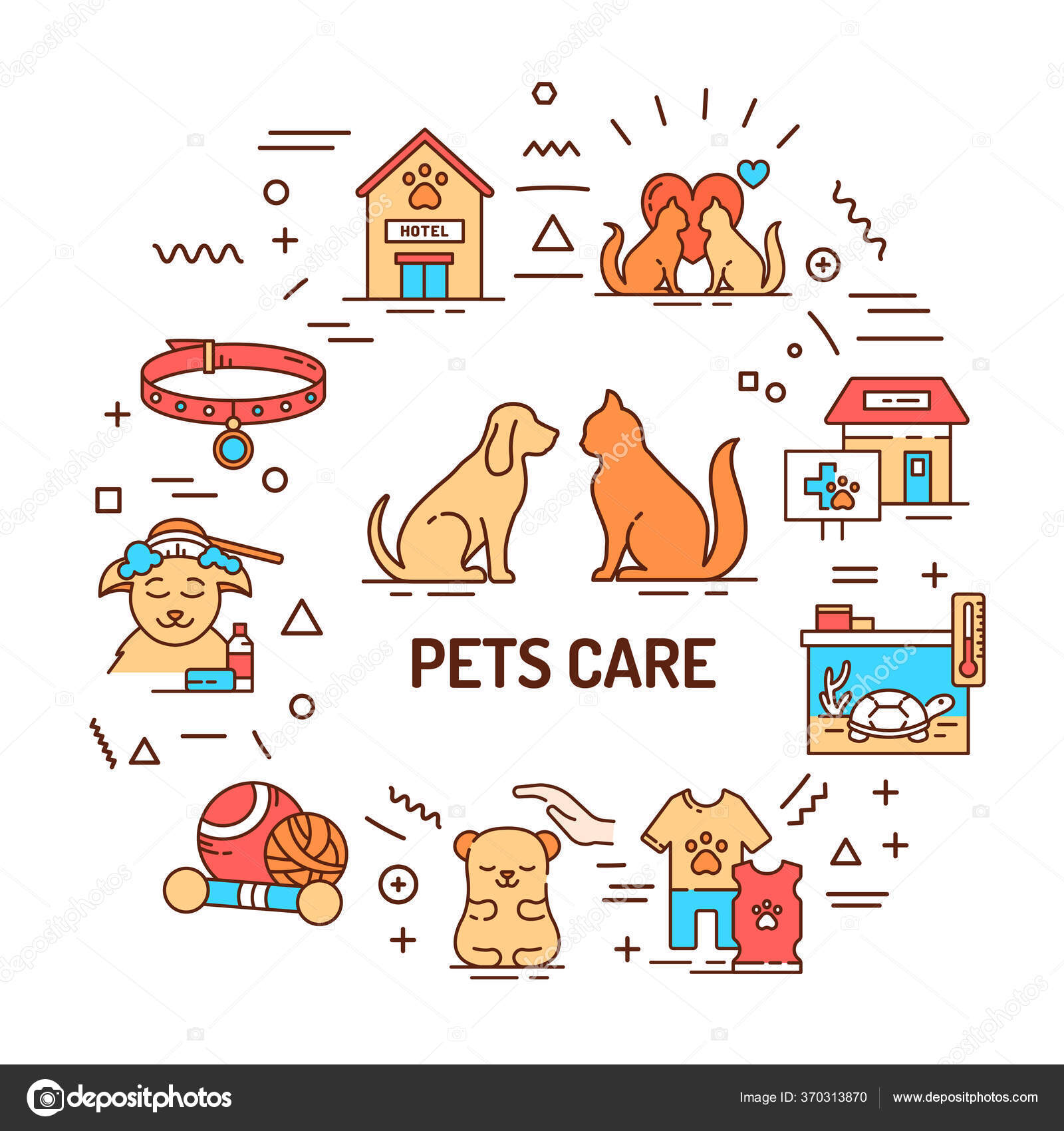 Pets Care Web Banner Services Domestic Animals Infographics Linear ...