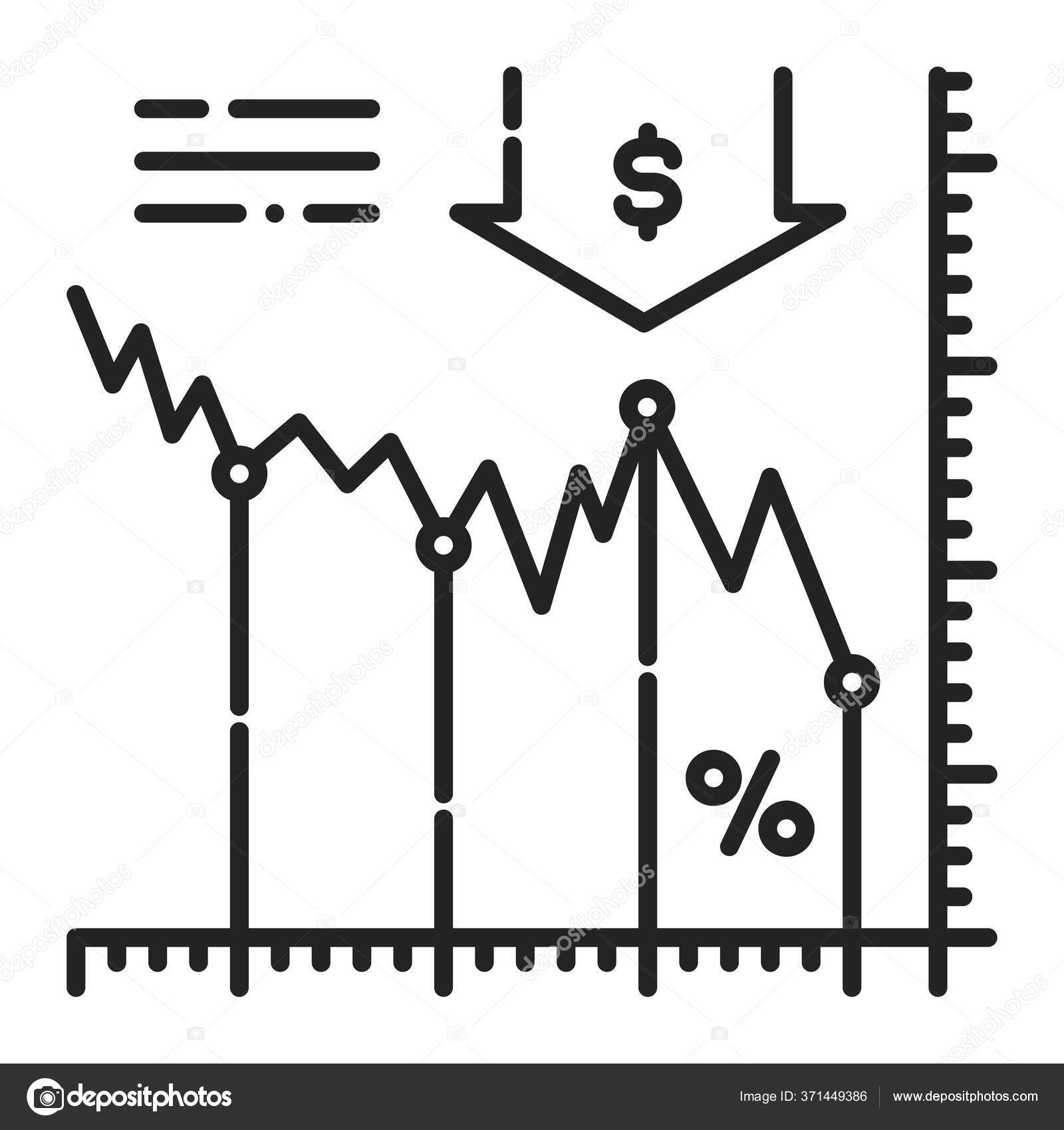 Stock Falls Black Line Icon Economic Crisis Markets Plunging Sign Stock ...