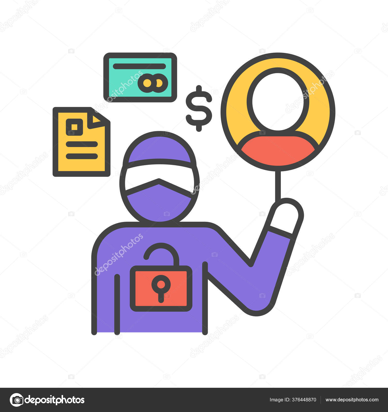 Cyber security and crime color line icon. Internet fraud. Thief ...