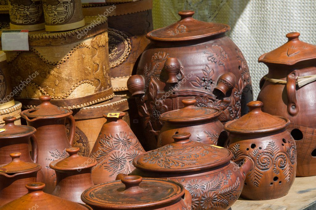 Textura, fondo. Cerámica. ollas, platos y otros artículos hechos de ...