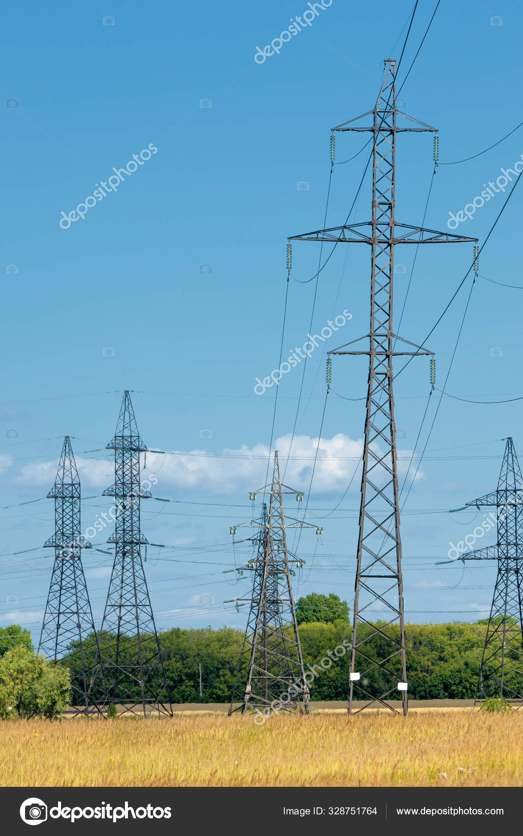Power poles. Pole with wires. Steel structures supporting wires Stock ...