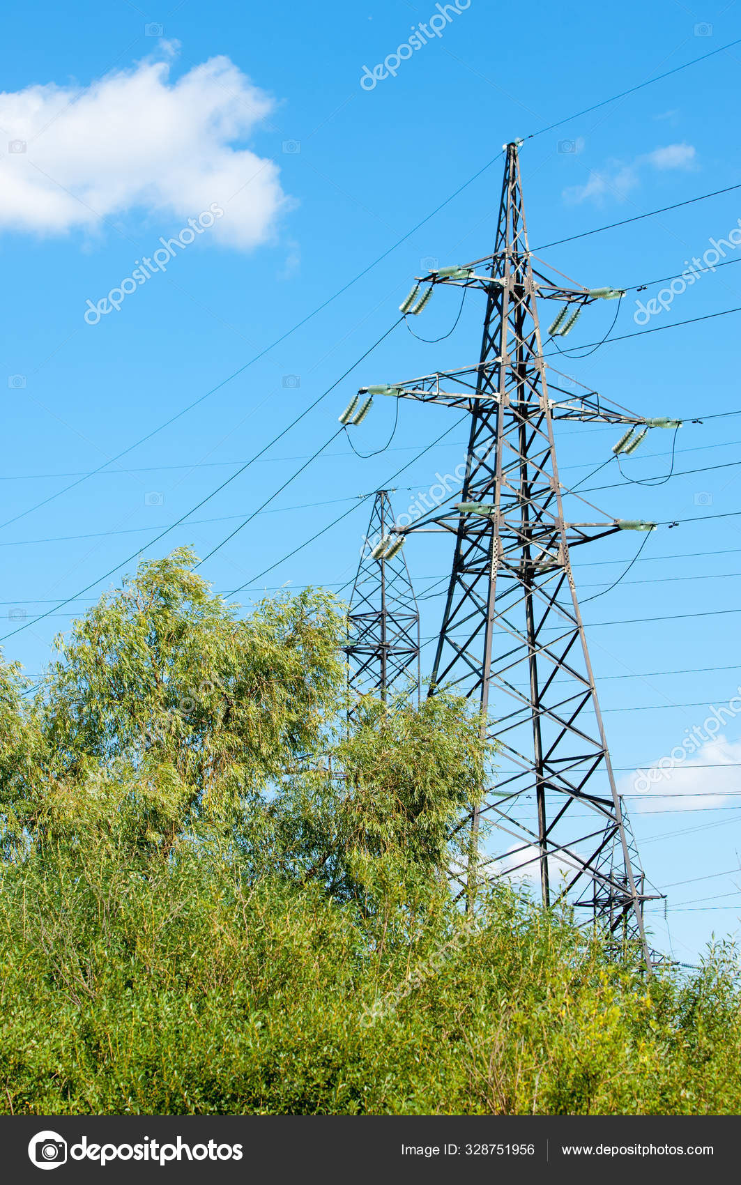 Power poles. Pole with wires. Steel structures supporting wires Stock ...