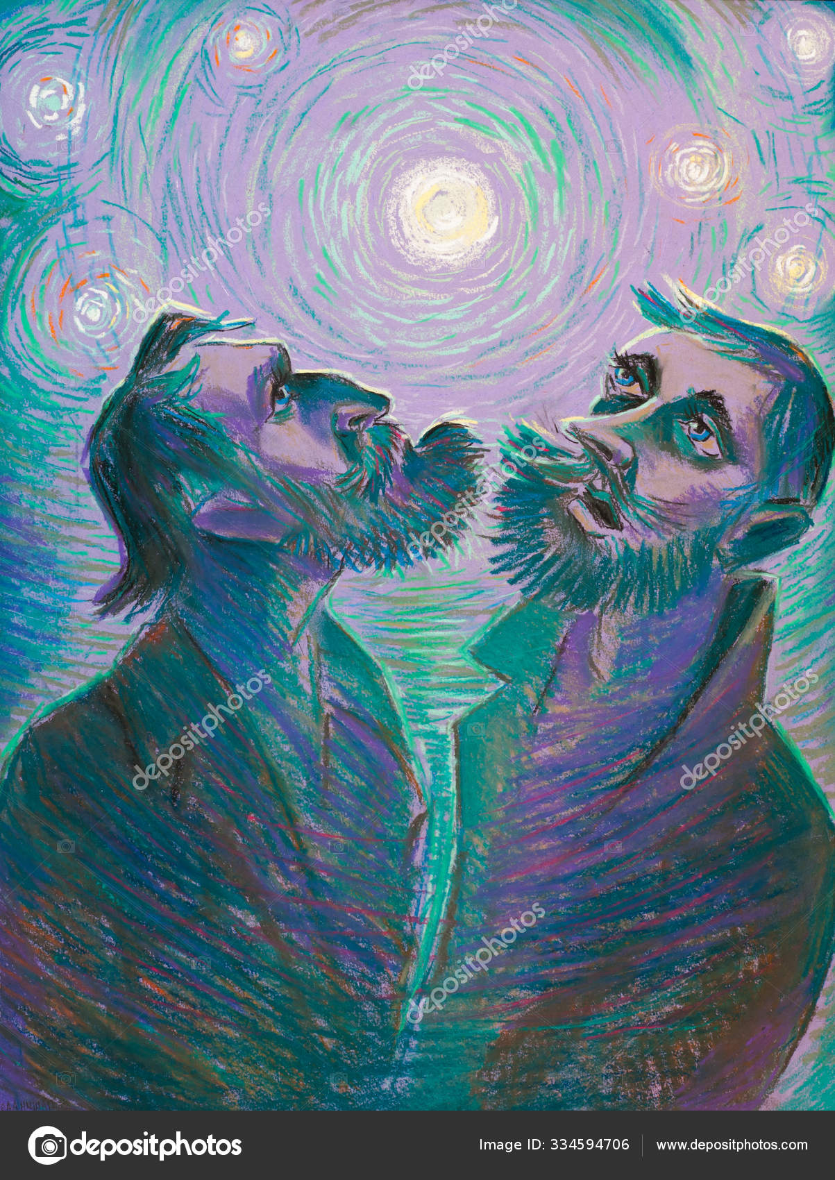 Figure crayons, two men lie to each other. Two liar. Two men lov Stock ...