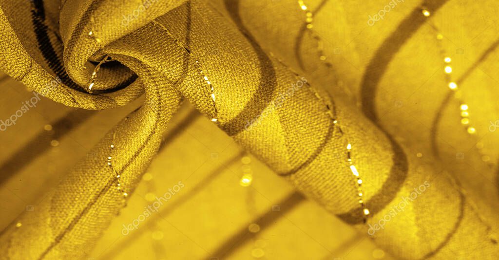 Textura de fondo de diseño, tejido ámbar amarillo con rayas lurex ...