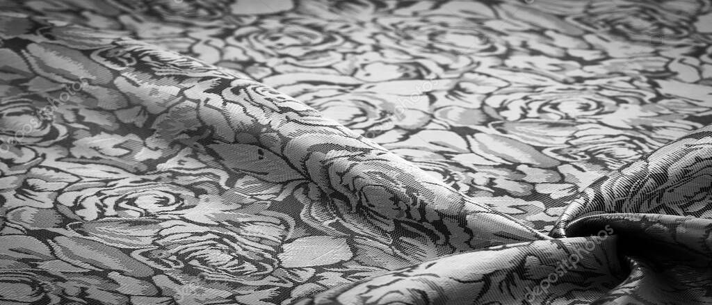 patrón de relieve, textil compuesto, tela de seda en blanco y negro ...