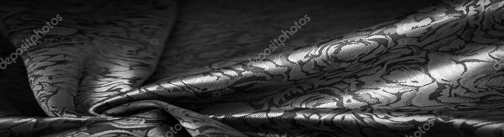 patrón de relieve, textil compuesto, tela de seda en blanco y negro ...