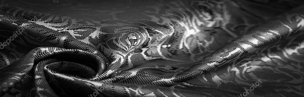 patrón de relieve, textil compuesto, tela de seda en blanco y negro ...