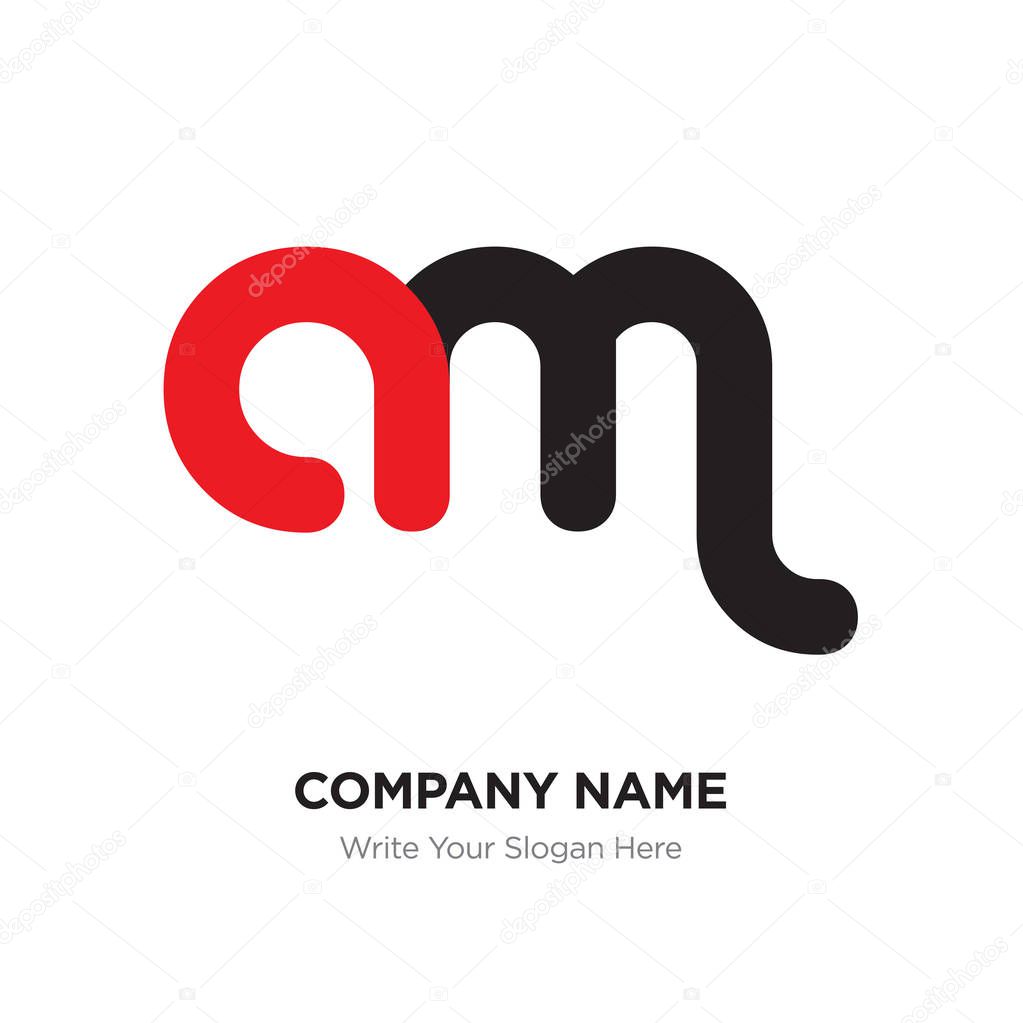 Plantilla abstracta del diseño de la letra am o ma logo, alfabeto negro ...