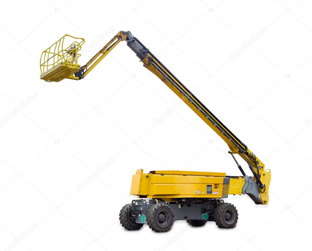 Self propelled wheeled boom lift with telescoping boom and baske Stock ...